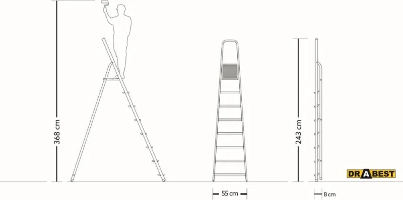 Ocelové schůdky 8 stupňů DRABEST STD8 HOME