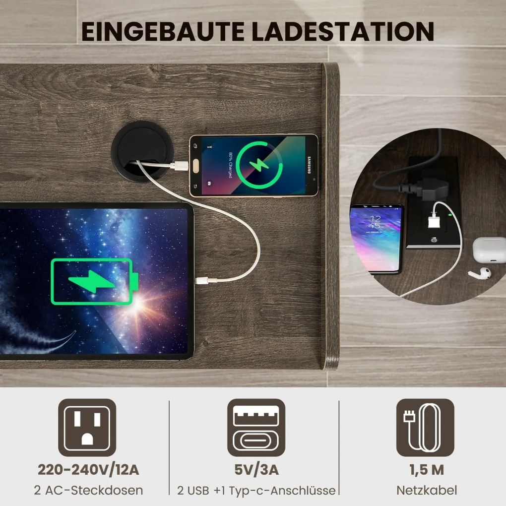 Costway Stojan na gramofon s nabíjecí stanicí a 4 otevřenými policemi gramofon