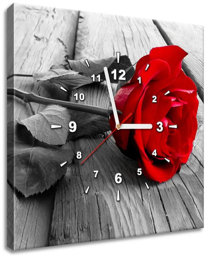 Gario Obraz s hodinami Červená růže Rozměry: 40 x 40 cm