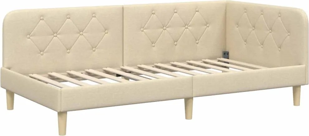 Rohový rám postele Krémová 90 x 200 cm textil 3394123