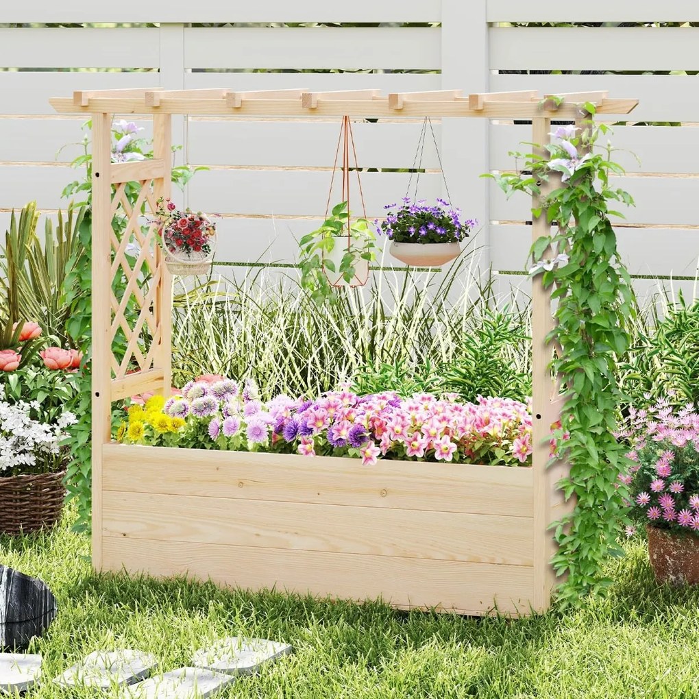 Costway Vyvýšený záhon s mříží a závěsnou střechou Truhlík – 115 × 40 × 103 cm