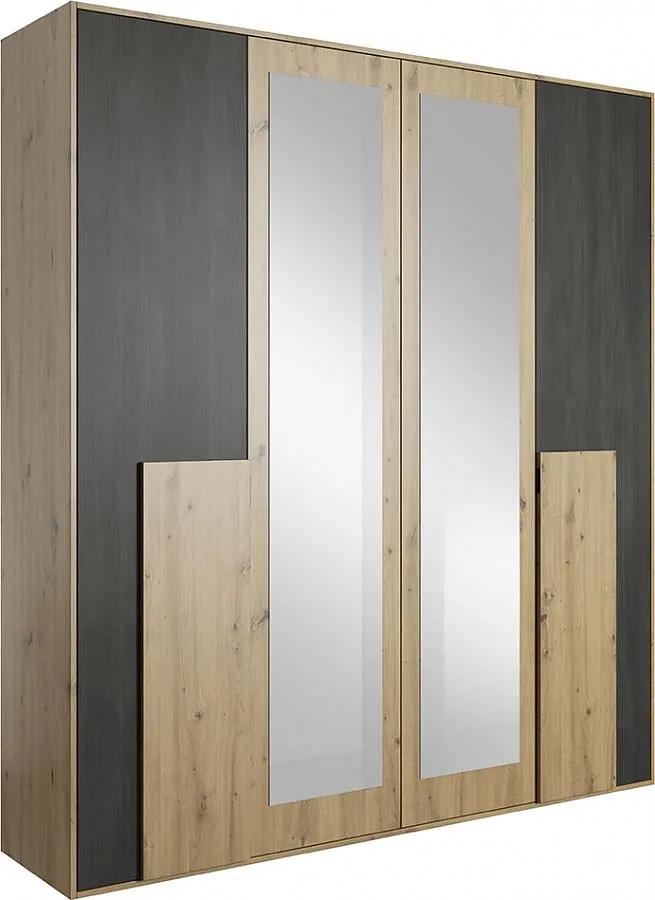 Skříň se zrcadlem, dub artisan/černá borovice norská, BAFRA 4D