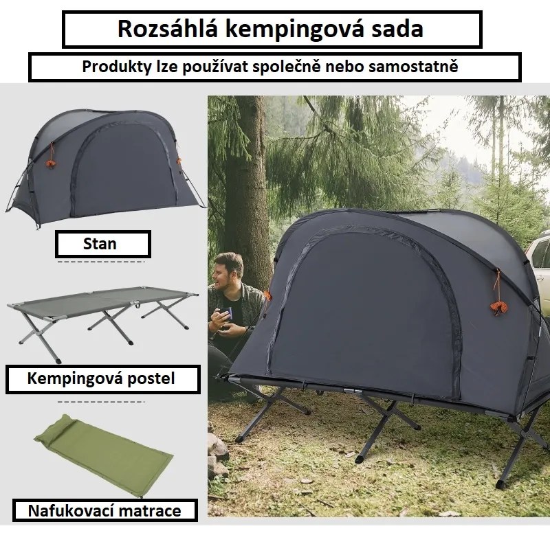 Kempingové skládací lehátko se stanem, šedé A20-229