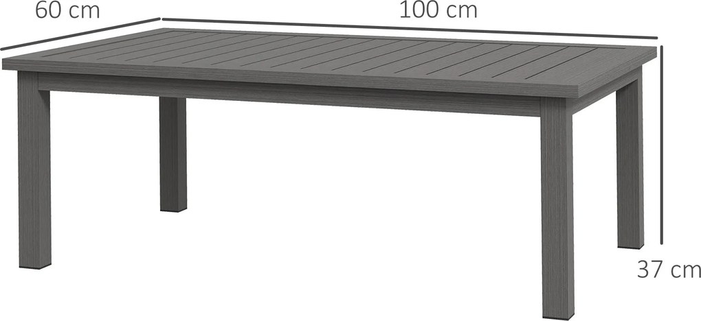 Obdélníkový kávový stůl Outsunny s mřížkovým vrchem pro vnitřní a venkovní použití, hliník, hnědý, 100D x 60Š x 37V cm | Aosom