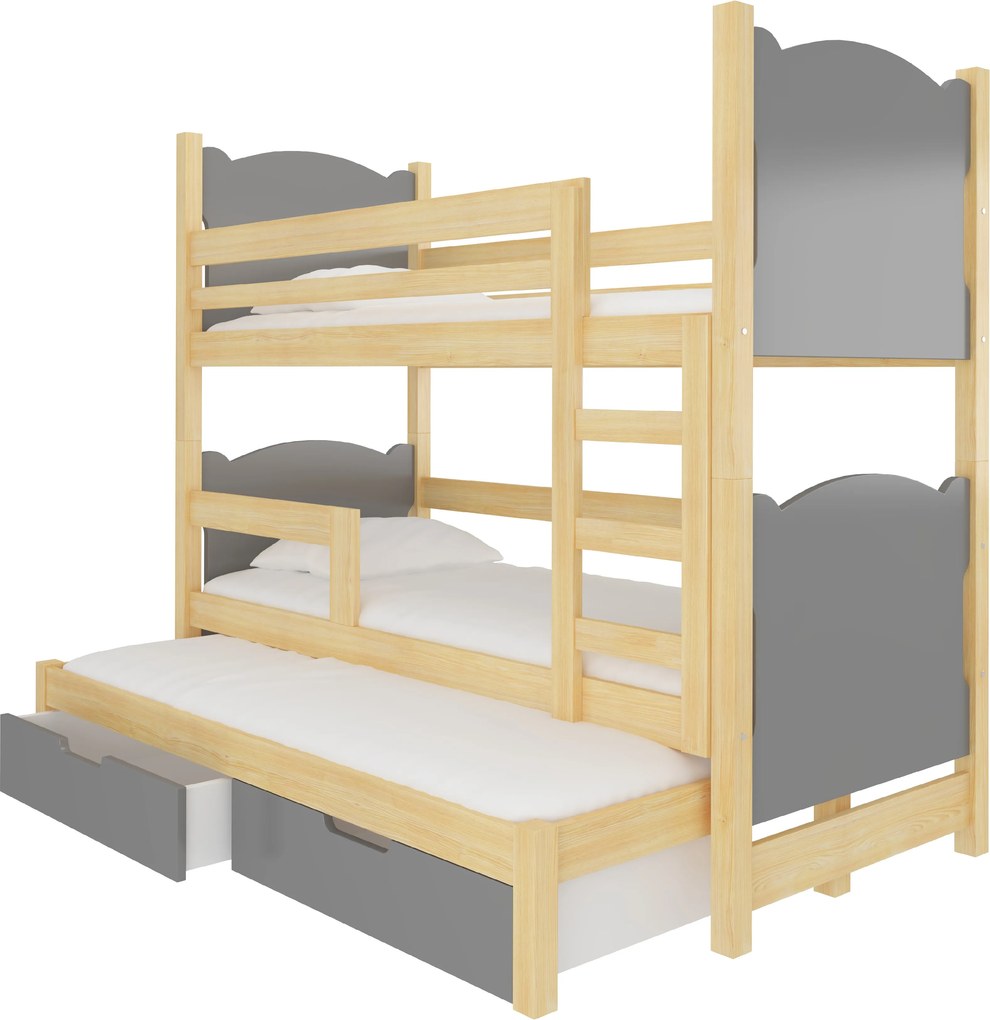 ADRK Furniture Patrová postel pro tři osoby s matracemi LETICIA CH-Let-PIN+GRA-D037