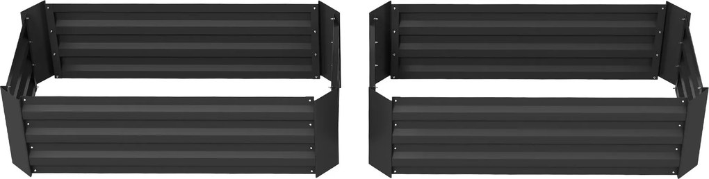 Outsunny Sada 2 Vysokých Zahradních Truhlíků 100L x 50W x 30H cm - Vlnitý Ocelový Černý