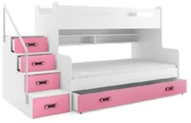Dětská patrová postel MAX III s úložným prostorem 80x200 cm - bílá Ružové