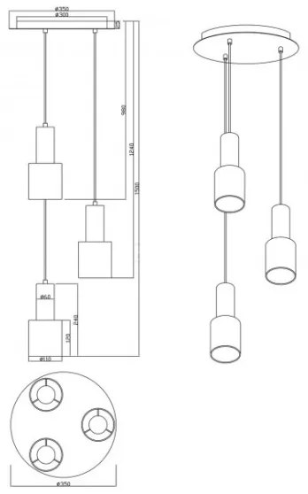 Trio - Lustr na lanku WAILER 3xGU10/5W/230V šedá