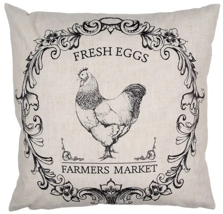 Béžový povlak na polštář se slepičkou a nápisem Farmers Market – 45x45 cm