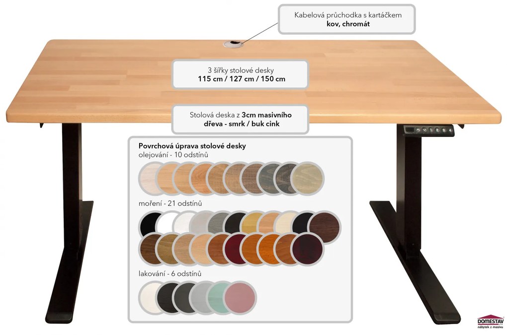 Stůl s podnoží 1320 mm Domestav D732 Materiál: Buk cink, Barevne provedení: Barevné olejování, Specifikace: 127cm