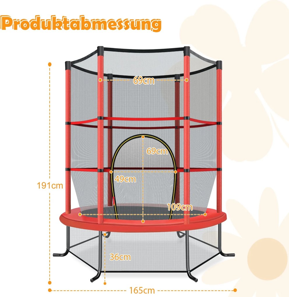 Costway Zahradní trampolína Ø165 cm s ochrannou sítí trampolína do 135 KG odolná