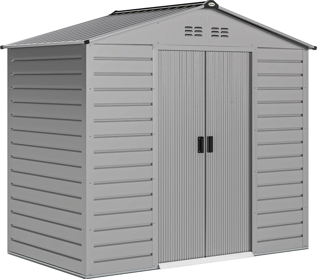 Outsunny Kůlna na nářadí z pozinkované oceli 2,43 m² 213x131x192 cm Snadná montáž zahradní kůlna s šikmou střechou, zamykatelné posuvné dveře, odolný