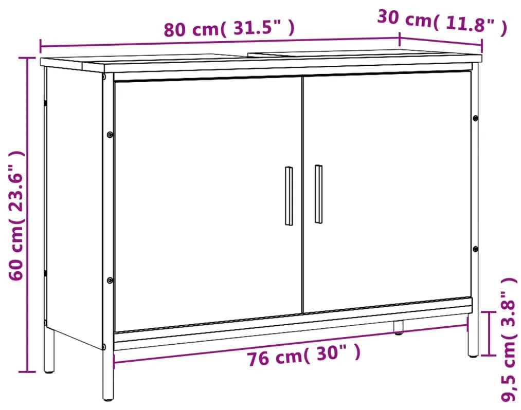 Koupelnová skříňka pod umyvadlo hnědý dub 80x30x60 cm kompozit - Default Title