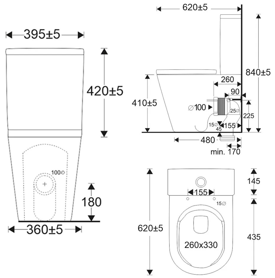 Mereo Mereo, WC kombi vario odpad, kapotované, Smart Flush RIMLESS, 605x380x825mm, keramické, VSD91T2