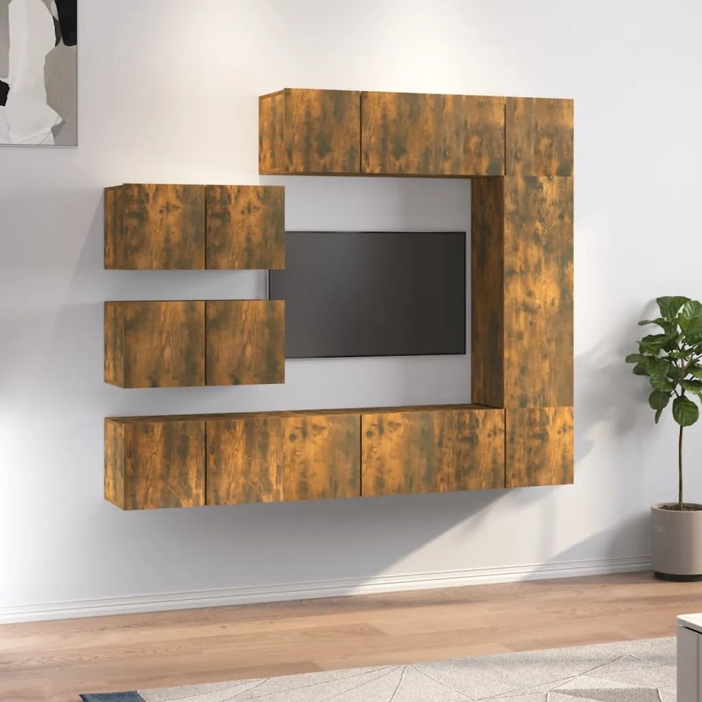 8dílný set TV skříněk kouřový dub kompozitní dřevo 3120293