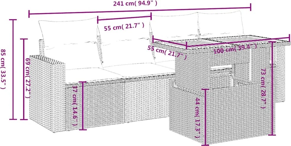5dílná zahradní sedací souprava s poduškami černá polyratan 3271188