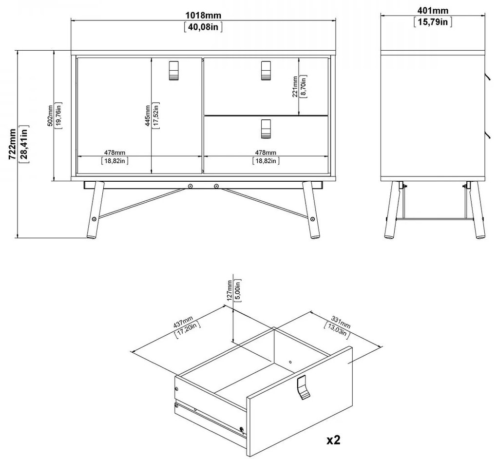 Tvilum Komoda Rain 1d2s černý MAT/ořech