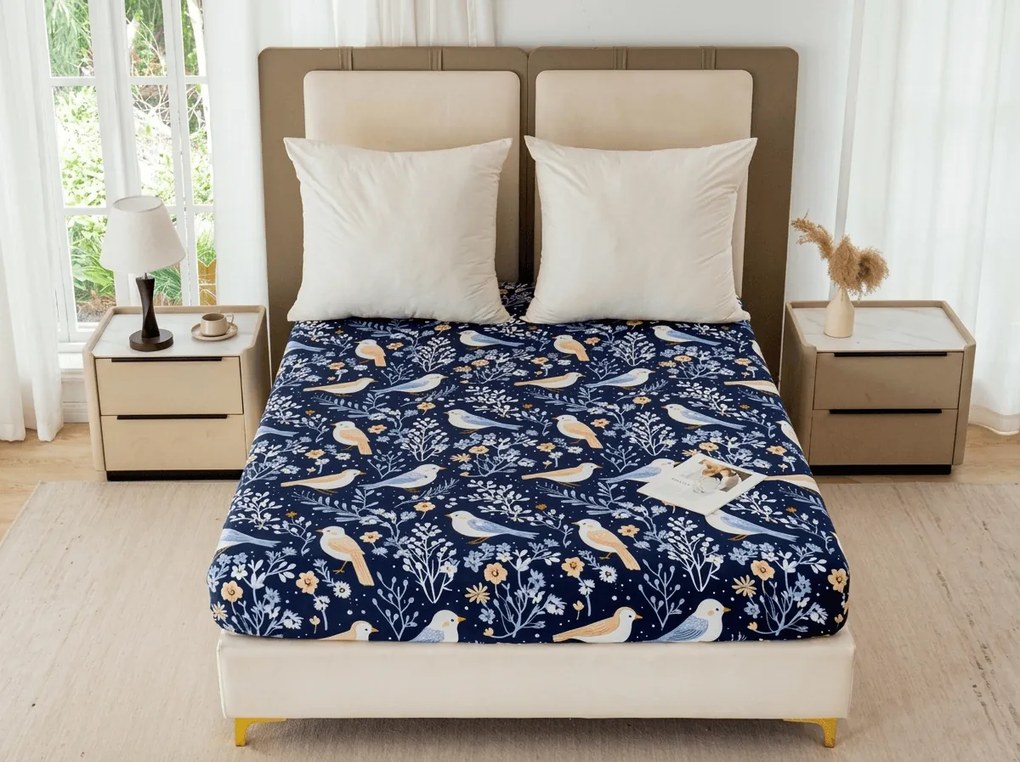 Prostěradlo z mikrovlákna DENIM BIRDS modré 180x200 cm