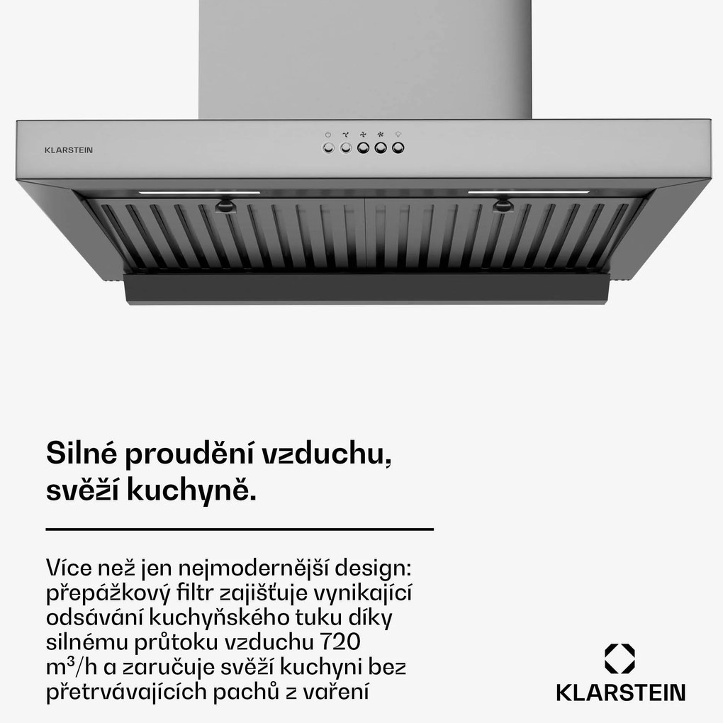 Klarstein AeroClean digestoř, 721 m³/h, 4 úrovně, EEK A++, odsávání/recirkulace vzduchu