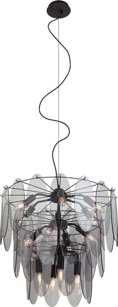 Art Deco Pendant Lamp Black with Smoke Glass Oval 14-Light - Mochan