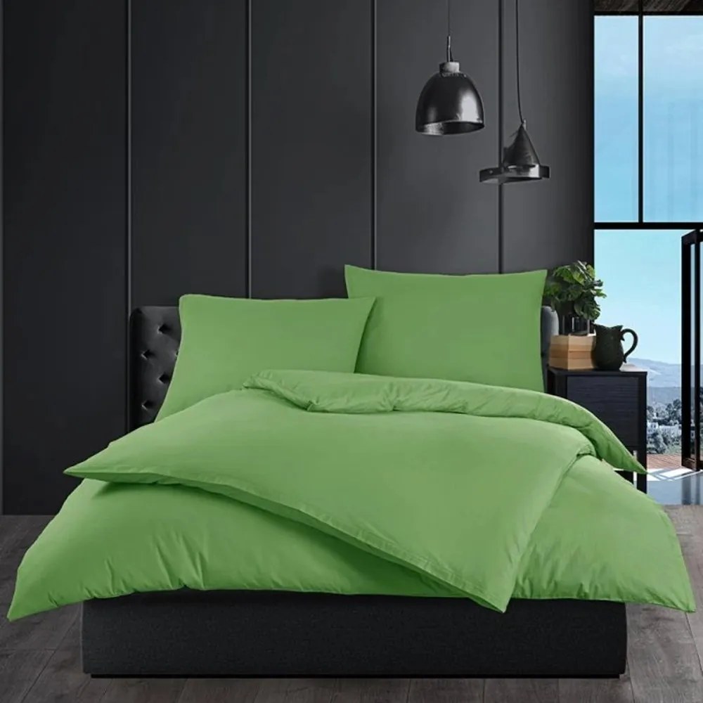 Bavlněné jednobarevné ložní povlečení - zelené - 100% bavlna renforcé - 70 x 90 cm + 140 x 200 cm