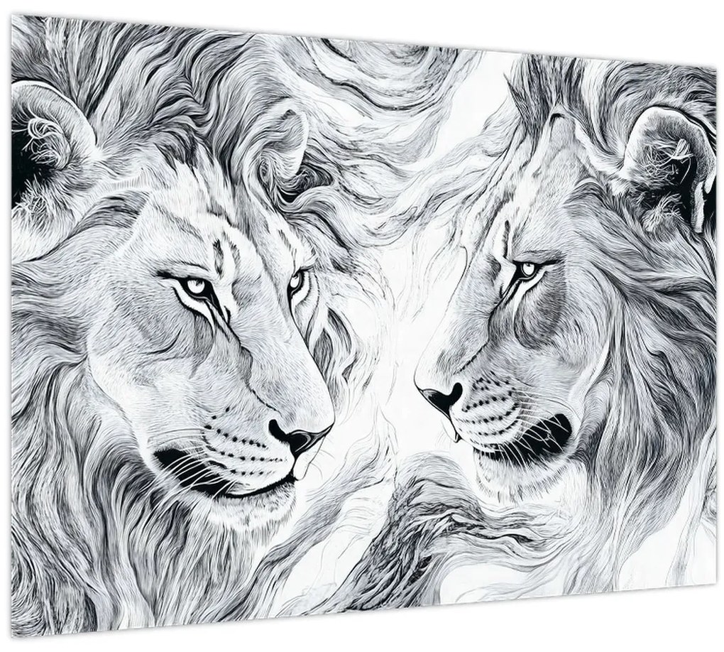 Obraz - Kreslené lví hlavy (70x50 cm)