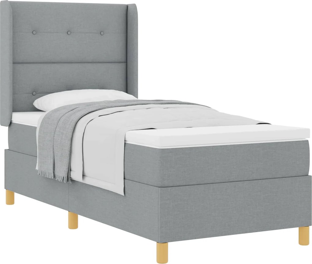 Postel s boxspringem s čelo Světle šedá 90 x 190 cm textil 3341805