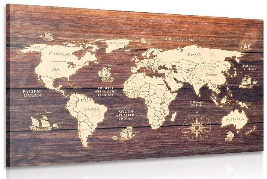 Obraz mapa na dřevě - 60x40