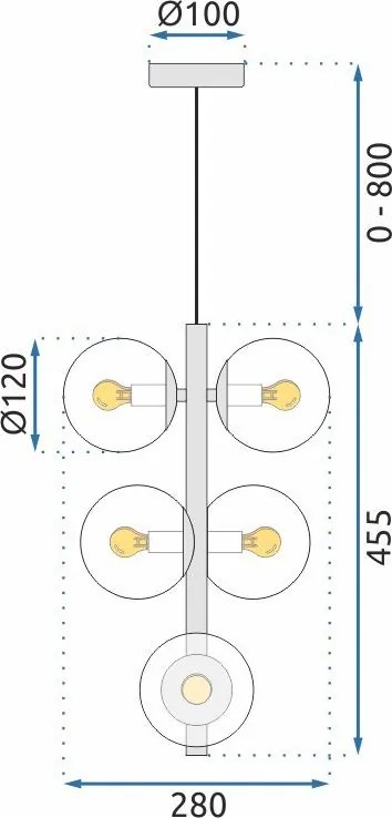 Toolight Toolight, závěsné svítidlo Modern 6xG9 APP1163-6CP, černá matná, OSW-04692