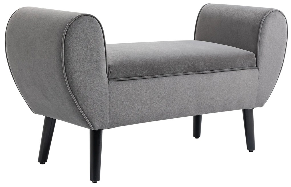 HOMCOM Lavice šedá Moderní truhlicová lavice s úložným prostorem ze sametového polyesteru a kaučukového dřeva s područkami 118x42x66cm do předsíně a …