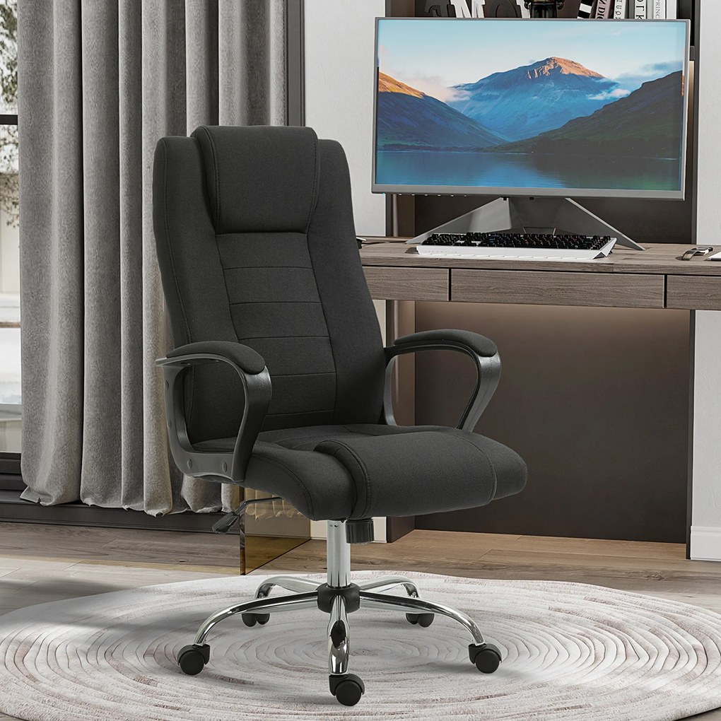 Výškově nastavitelná kancelářská židle Vinsetto, ergonomická kancelářská židle, počítačová židle s houpací funkcí, černá, 62 x 62 x 110-119 cm | Aosom