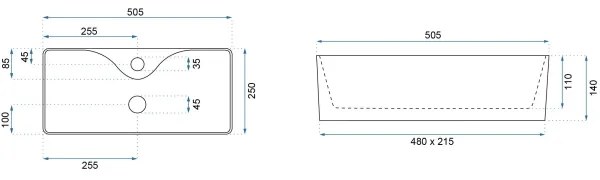 REA-U0699 - Umyvadlo na desku MERY 25x50,5 cm keramika/lesklá bílá