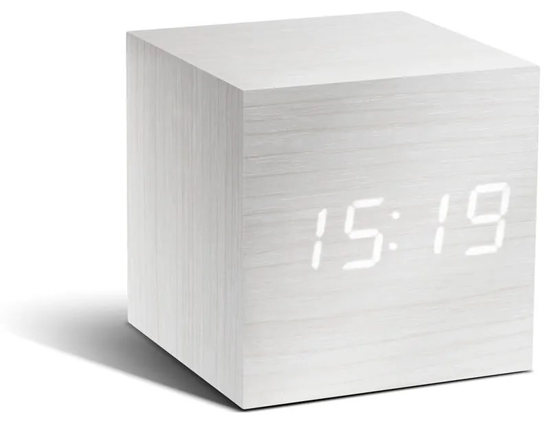 Bílý budík s bílým LED displejem Gingko Cube Click Clock