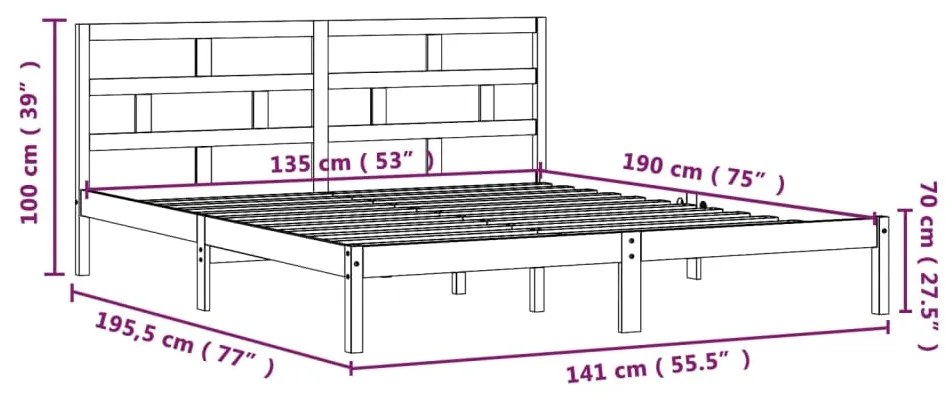 Rám postele šedý 135 x 190 cm Double masivní dřevo,  3101195