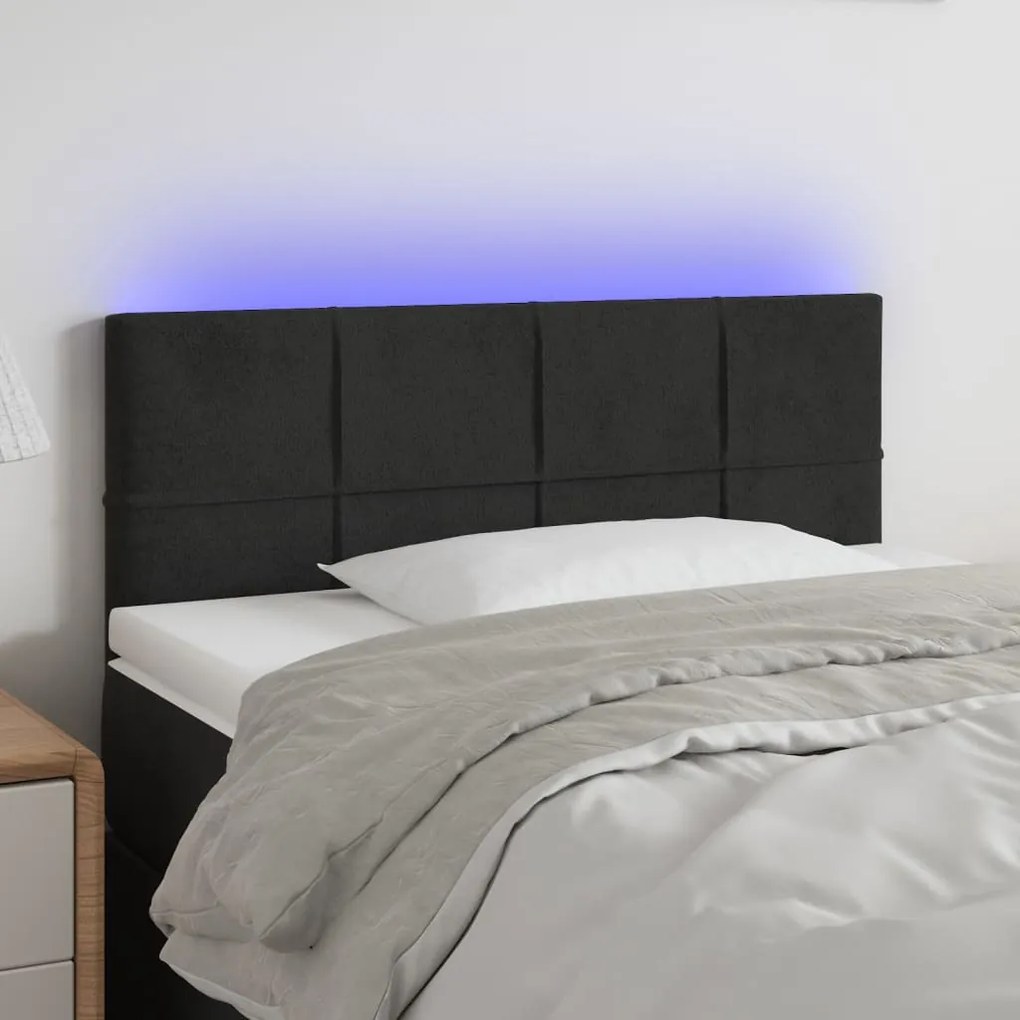 Čelo postele s LED černé 100x5x78/88 cm samet