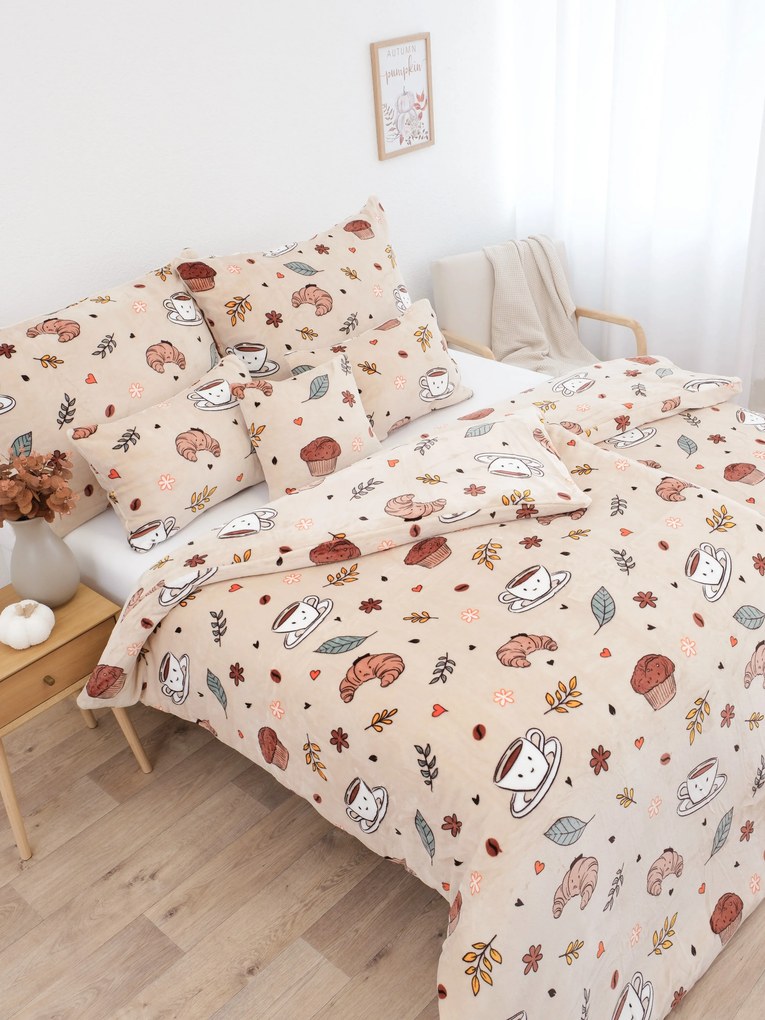 MK Lůžkoviny Prodloužené mikroplyšové povlečení Exclusive - Podzimní káva 140 × 220 cm, 70 x 90 cm