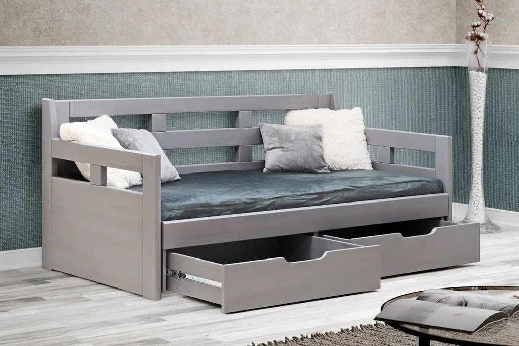 BMB Tandem Harmony rozkládací postel s područkami - buk Moření: Antracit, Provedení: Buk průběžný, Typ: oblé rohy, Rozměr: 90/180 x 200 cm