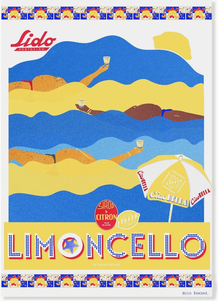 Plakát Hello Bonjour - En Vacances Limoncello