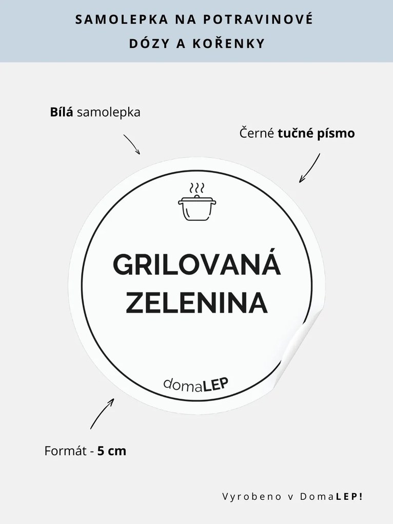 Samolepka na kořenky GRILOVANÁ ZELENINA bílá 5 cm tučné písmo