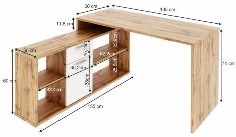 PC stůl NOE, dub Wotan / bílá