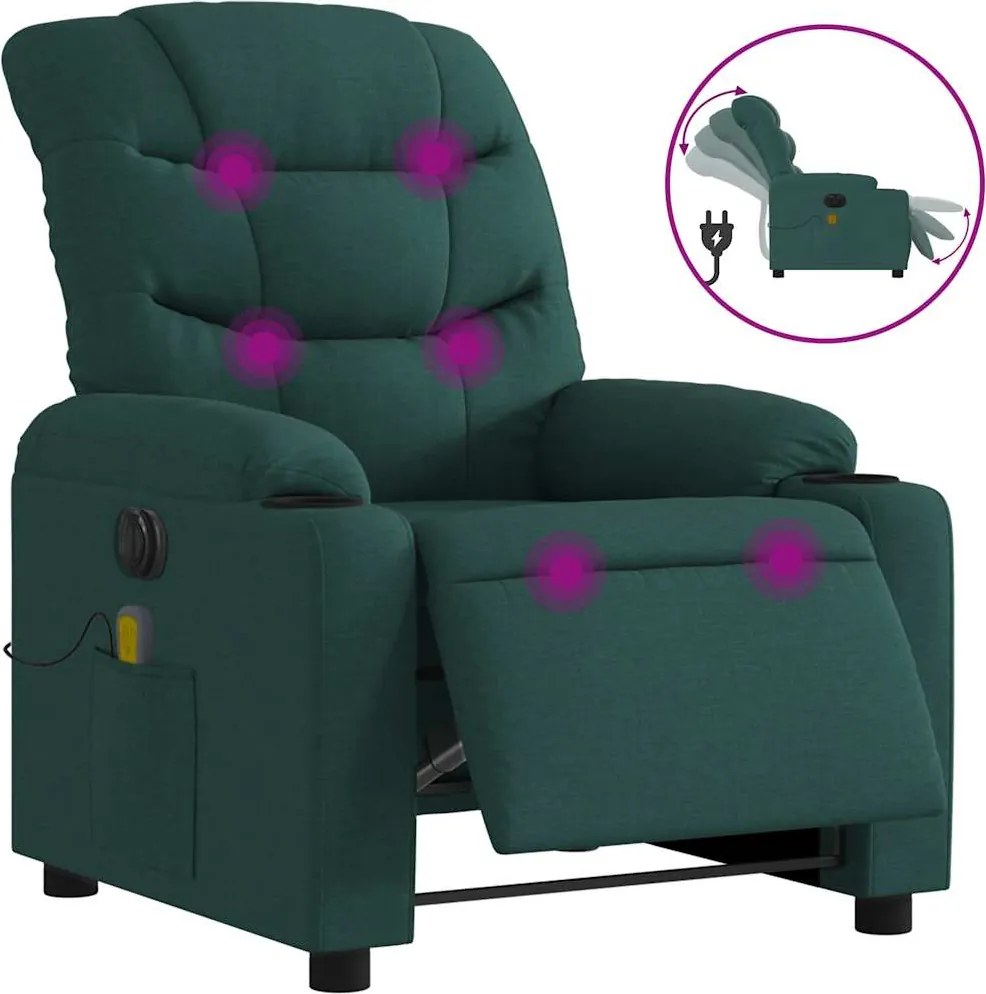 Elektrické masážní polohovací křeslo tmavě zelené textil 3206642