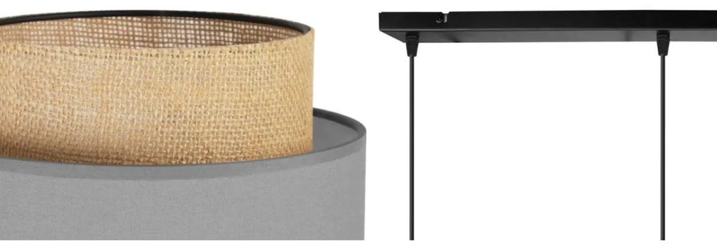 Závěsné svítidlo Boho, 3x jutové/šedé textilní stínítko