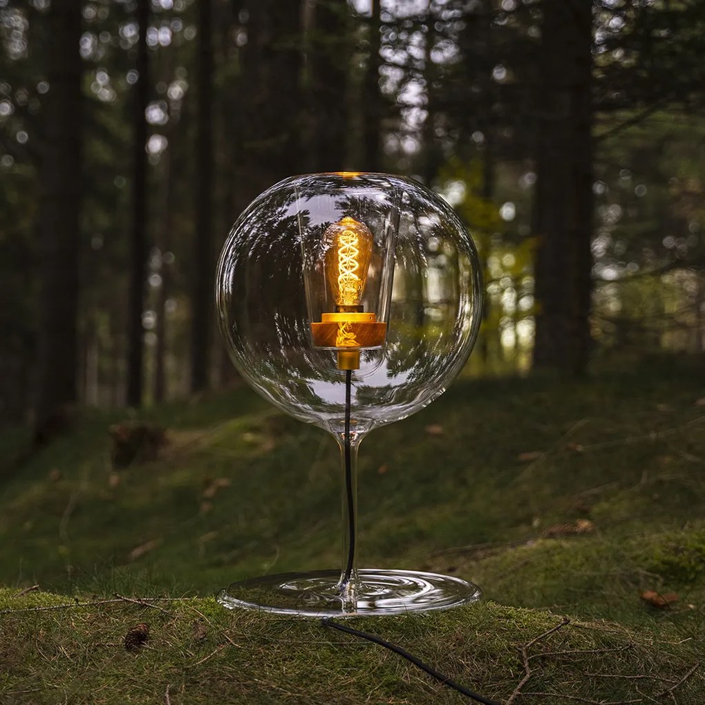 Skleněná stolní lampička Element Easy Space Sphere Lamp Barva objímky: Zlatá, Dřevodekor: Bílý, Sklo: Kouřové
