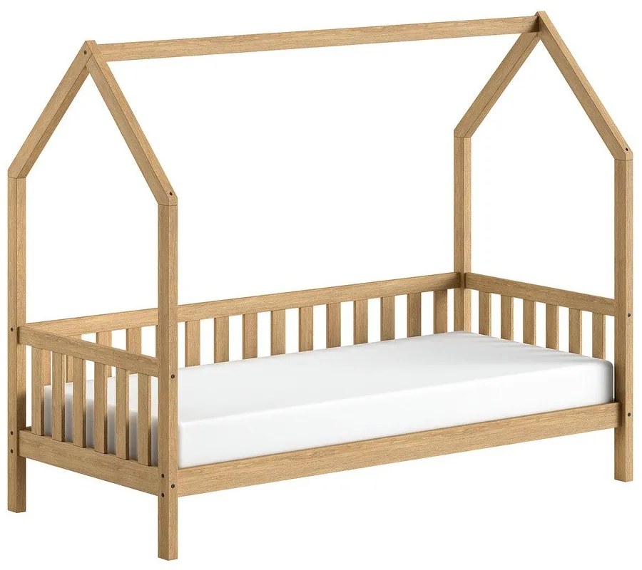Domečková dětská postel z dubového dřeva s roštem 90x200 cm v přírodní barvě Cabane – Vipack Biano.cz