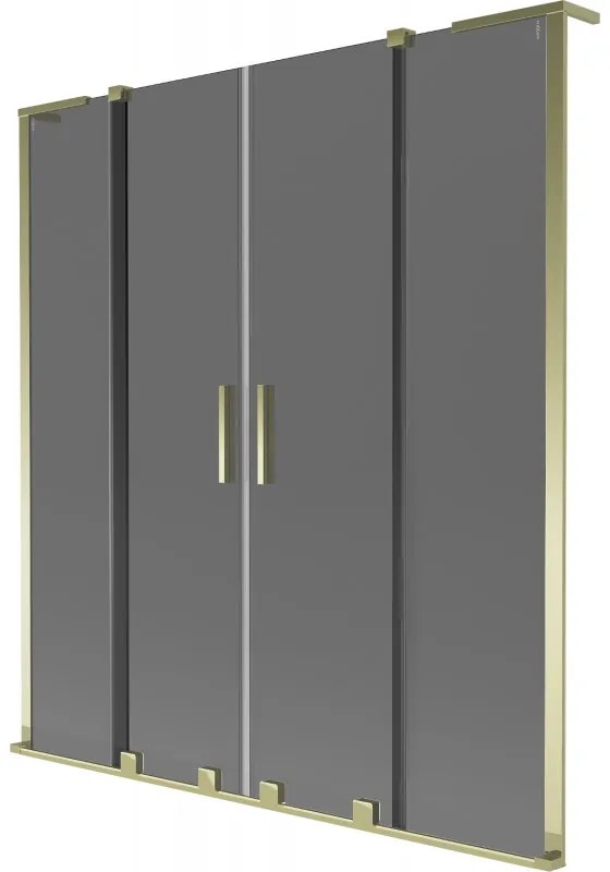 Mexen Velar L Duo, 2-křídlová posuvná vanová zástěna 150 x 150 cm, 8mm šedé sklo, zlatá lesklá, 896-150-003-42-50