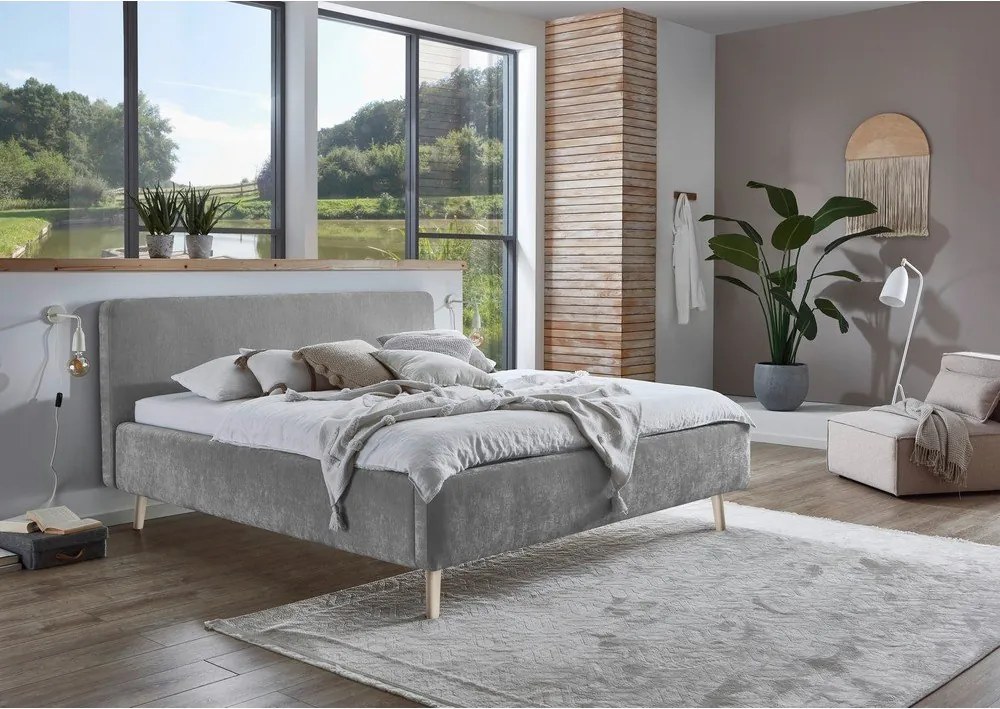 Šedá čalouněná dvoulůžková postel s roštem 160x200 cm Mattis – Meise Möbel