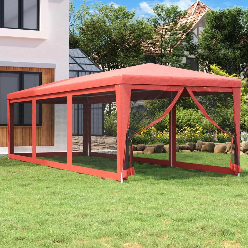 Party stan s 8 síťovanými bočnicemi červený 3 x 9 m HDPE 319245