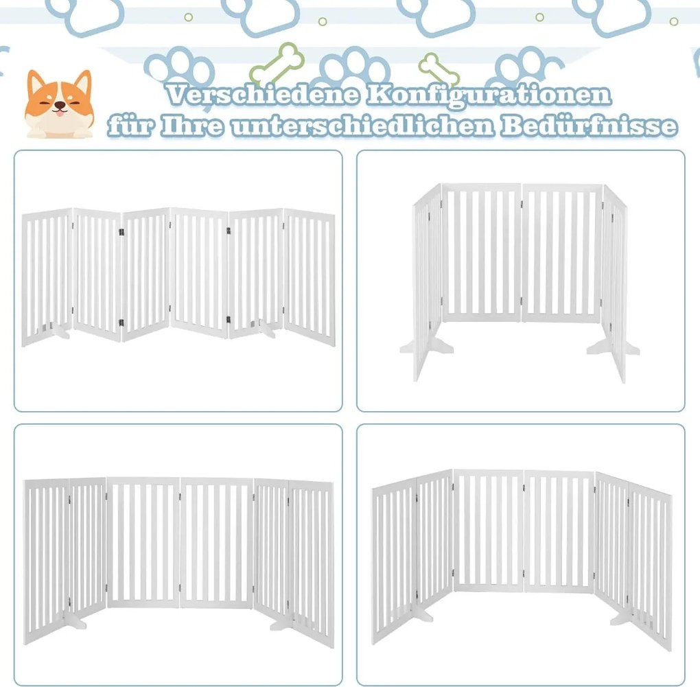 Costway Zábrana pro psy 89 cm vysoká 4 Ochranné dřevěné panely skládací bílá (6