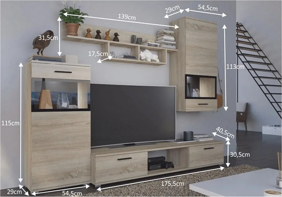 Tempo Kondela Obývací stěna, sestava BREAK dub sonoma