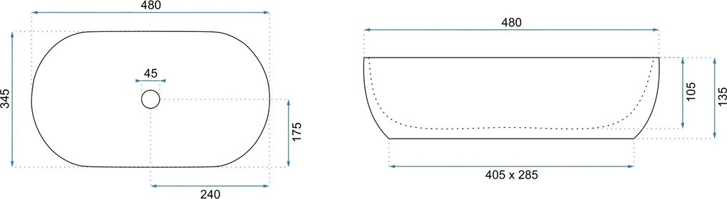 Rea Amelia 48, umyvadlo na desku 480x345x135 mm, imitace kamene Saturn, REA-U0636